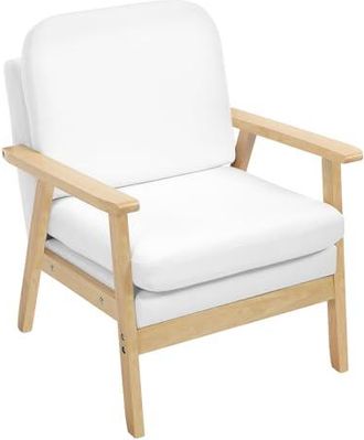 Woltu Fauteuil scandinave en lin massif - Fauteuil de salon inclinable - Pour la lecture - Chaise TV - Beige - 64 x 81,5 x 66,5 cm