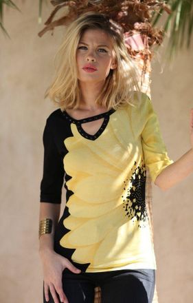 Passioni Kurzarmshirt mit Sonnenblumen-Print