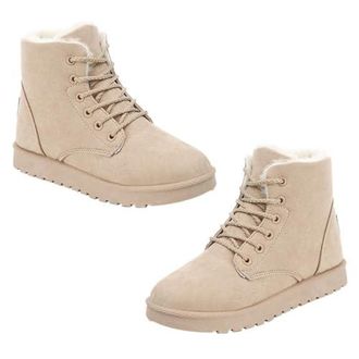 BESPORTBLE Hiver Femme Plates &agrave; Lacets Bottines Courtes Chaudes et Confortables Chaussures Coton Isolantes pour Neige Style &Eacute;tudiant Hiver