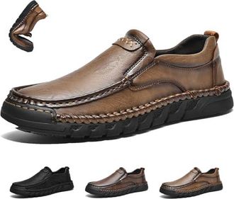 Generic Mocassins orthop&eacute;diques en cuir faits &agrave; la main pour homme - Large bo&icirc;te &agrave; orteils - Chaussures d&eacute;contract&eacute;es &agrave; enfiler antid&eacute;rapantes - Chaussures de