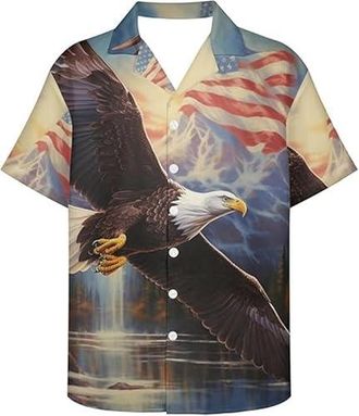 Keephen kewing Patriotique Drapeau USA Chemises Hommes/Femmes Aigle/Loup Impression 3D Chemise Hawaiienne Chemise &agrave; Boutons Cool Plage Vacances Col &agrave; Revers H