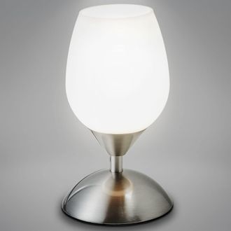 B.K.Licht Nachttischlampe mit Touch, Dimmbar, E14 Fassung, Tulpe Glas weiß, Tischlampe, Lampe, Nachttischleuchte, Tischleuchte, Bürolampe, Leselampe, Leselicht,