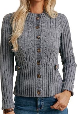 Grace Karin Cardigans Femme Slim Fit Col Montant Manches Longues Tricot&eacute; Shrug pour Automne Hiver Chaud &Eacute;l&eacute;gant, gris, S