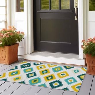 Generic Jaune Lavable en Machine Tapis Salon Motif g&eacute;om&eacute;trique Losanges imprim&eacute;, 160 x 230 cm Doux Tapis de Sol Pelucheux Dessous Antid&eacute;rapant, Entree Interie