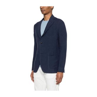 Emporio Armani Homme, Vestes, Bleu, Taille: 2XL Linen Blazer