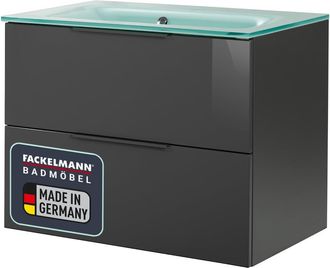Fackelmann Luna Badmöbel Set 2 Teile/Glas Waschbecken/Waschbeckenunterschrank mit 2 Schubladen/Badschrank mit Soft-Close/hochwertige Möbel fürs Bad/Korpus & Fron