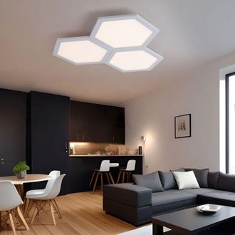 Globo Lighting led Deckenleuchte Deckenlampe eckig Schlafzimmerleuchte 3 flammig, modern Metall wei&szlig; opal, 1x led 36W 2160Lm 3000K, HxLxB 4,2x52x52cm