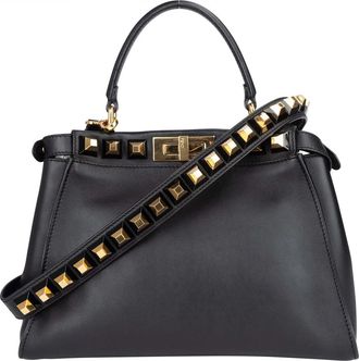 Fendi Crossbody Bags - Fendi Noir Leather Gold Edition Spikes Peekaboo Ha - Gr. unisize - in Bunt - f&uuml;r Damen