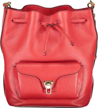 Coccinelle Leder-Beutel mit Kordelzug und Fronttasche mit &Uuml;berschlag - - Bags - Damen - Rot - ONE SIZE