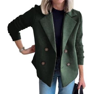 Generic Manteau d&eacute;contract&eacute; &agrave; manches patchwork en tricot &agrave; revers pour femme, nouveau caban 2025 &agrave; double boutonnage, vert fonc&eacute;, 4XL