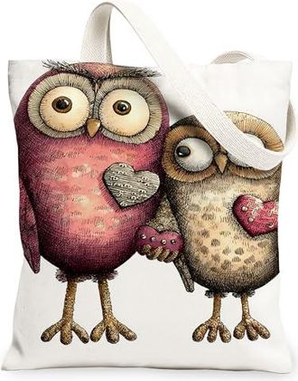 Generic Sacs fourre-tout en toile motif hibou mignon, adorable motif oiseau, sacs d&eacute;picerie r&eacute;utilisables, l&eacute;gers et lavables, bandouli&egrave;re C, blanc, 13x15 Inc