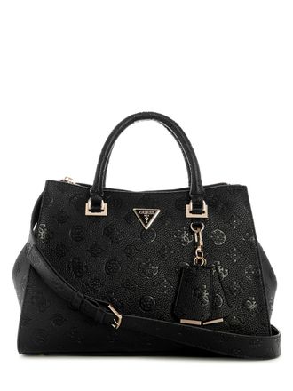 Guess Handtasche Umh&auml;ngetasche Cresidia II Society Satchel Black Logo schwarz
