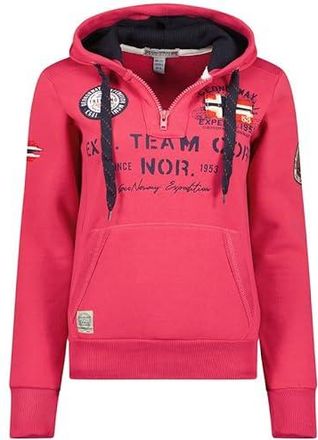 Geographical Norway Goptaine Lady - Sweat Femme Capuche Poches - Sweatshirt Pull Manches Longues Chaud Hoodie Veste - Femmes Saison Printemps Ete Automne Hiver (Rose Flas