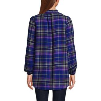 Lands End Hemdbluse aus Flanell mit Rüschenkragen, Damen, Größe:32-34 regular, Blau, Viskose/Baumwoll-Mischung/Viskose-Mischung, by Lands End