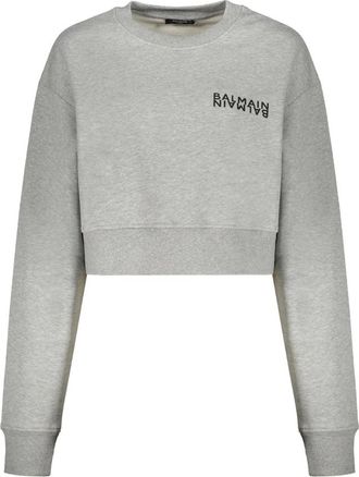 Balmain Femme, Sweatshirts et sweats &agrave; capuche, Gris, Taille: 36 FR Cropped Logo SweaT-shirt