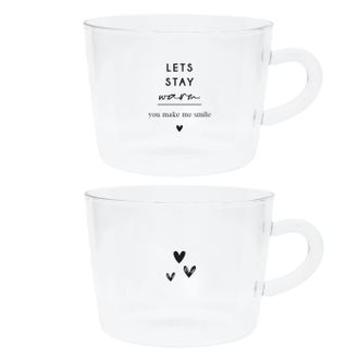 Bastion Collections Teeglas-Set Hearts & LETS STAY Glas klar schwarz bedruckt 2tlg. versch. Motive gedeckter Tisch Küche