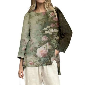 Generic Chemisier Femmes Coton Lin Grande Taille D&eacute;contract&eacute; Chemisiers Et Blouses D&eacute;t&eacute; Manches Longues Col en V Ample Haut L&eacute;g&egrave;re Comfy Tuniques Mode Coton E