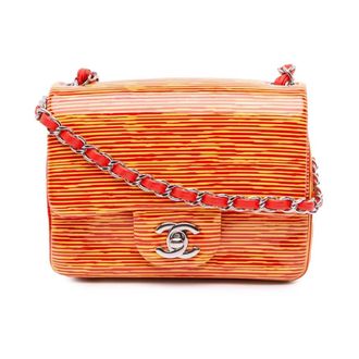 Chanel Pre-owned Mini Square Classic Patent Striped Single Flap Bag - - Pre-owned - Damen - Orange - ONE SIZE