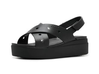 Crocs Brooklyn 4U Damen Sandalen mit Kreuzriemen, Keilabsatz, Schwarz, 39 EU, Schwarz, 38/39 EU