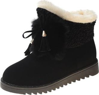 Generic Bottes dhiver confortables et larges pour femme - Couleur unie - Noeud - Semelle &eacute;paisse - Doublure en peluche - Confortables - Chaudes - D&eacute;contract&eacute;e