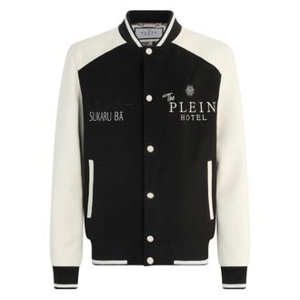 Philipp Plein Homme, Vestes, Noir, Taille: L Blouson Aviateur Varsity en Laine et Cuir Dragons