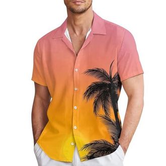 Generic Chemise hawa&iuml;enne d&eacute;contract&eacute;e pour homme boutonn&eacute;e &agrave; manches courtes - Chemise hawa&iuml;enne amusante avec palmier - Graphique - Croisi&egrave;re tropicale - F&ecirc;