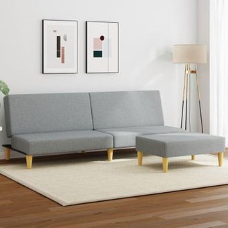 vidaXL Schlafsofa 2-Sitzer mit Fu&szlig;hocker Hellgrau Stoff Vidaxl