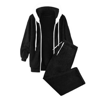 Generico Ensemble en peluche douce et moelleuse avec fermeture &eacute;clair et poches Veste en polaire grandes tailles &eacute;paisse et rembourr&eacute;e pour femme Manteau dhive