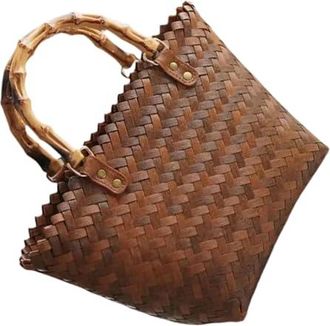 Beaupretty Paquet en Paille Tiss&eacute;e R&eacute;tro Moyen Paquet Fourre-Tout L&eacute;ger et Portable Capacit&eacute; Spacieuse Polyvalent pour Pique-Niques et Shopping en Paille Naturel