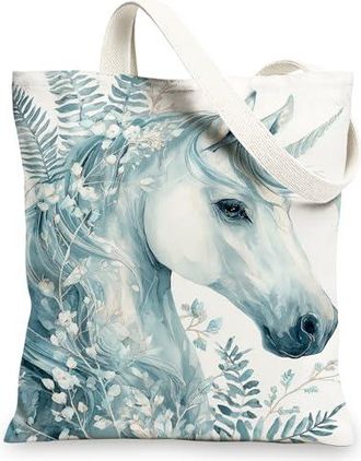 Generic Sacs fourre-tout en toile motif cheval magique, sacs dépicerie réutilisables, motifs danimaux fantaisie, sacs dépicerie élégants, légers et lavables, 