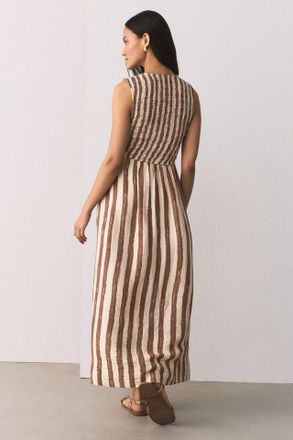 Next Maxikleid Gerafftes Maxikleid mit V-Ausschnitt (1-tlg)