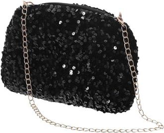 FOMIYES Pochette &agrave; Paillettes Noire 24,4 X 17 X 4,8 CM Bandouli&egrave;re Cha&icirc;ne Argent&eacute;e R&eacute;glable, Mini Paquet &agrave; Bandouli&egrave;re Scintillant pour Soir&eacute;es, Mariages et &Eacute;
