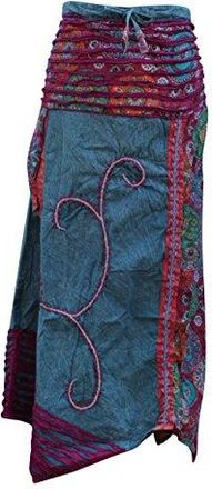 Shopoholic Fashion Jupe longue brod&eacute;e faite &agrave; la main pour femme avec motif floral hippie, turquoise, Taille unique