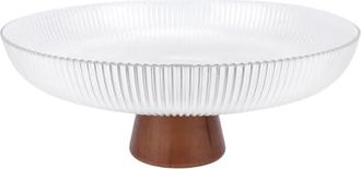 Generic Haofy Bol &agrave; Fruits en Verre Nordique avec Base en Bois de Ch&ecirc;ne, Bol daffichage Transparent et Transparent, Design Minimaliste Moderne, Pi&egrave;ce Ma&icirc;tress