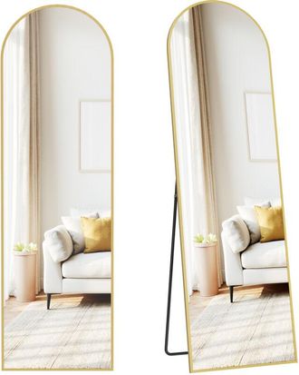Songmics Miroir Int&eacute;gral, 150 x 40 cm, Miroir Arqu&eacute; sur Pied, &agrave; Poser au Sol, Cadre en Alliage dAluminium, Verre Tremp&eacute;, pour Chambre, Salon, Dressing, Dor&eacute;