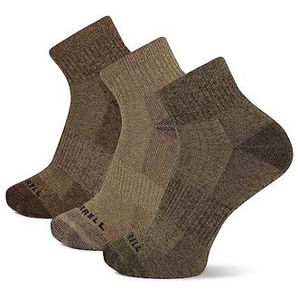 Merrell Mens Wool Blend Cushioned Hiker Quarter Socks 3 Pair, Olive, Oatmeal, Brown, S/M (Mens Shoe Size: 5-8.5) (MEA33505Q3B2001)