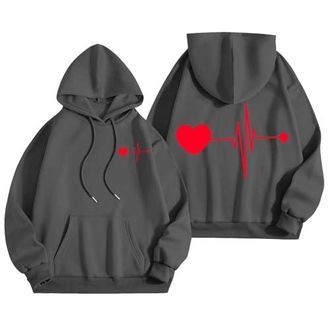 Generic Sweat &agrave; capuche &agrave; manches longues pour la Saint-Valentin 2026 pour femme (3), gris fonc&eacute;, XXL