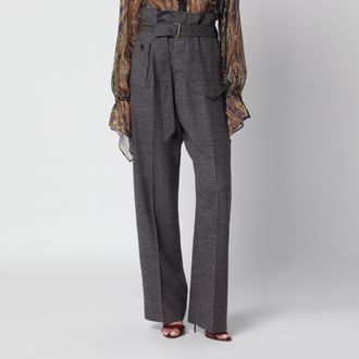 Etro High-waisted grey wool pleated trousers