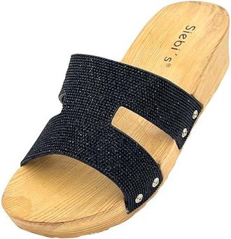 Siebi&acute;s Chaussures de bain pour femme - Como - Sandales de bain &agrave; paillettes avec semelle &agrave; plateforme, Noir, 38 EU