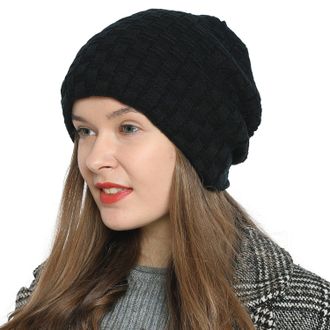 DonDon Mütze Damen Beanie Wintermütze Slouch Strickmütze mit warmen Fleece Innenfutter schwarz