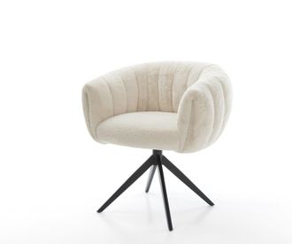 DELIFE Drehstuhl Jada-Flex Pl&uuml;sch Creme-Wei&szlig; Kreuzgestell breit Schwarz 360&deg; drehbar Wippfunktion Taschenfederkern, Esszimmerst&uuml;hle