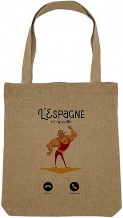 Fabulous Sac Shopping Tote Bag Aspect Lin - LEspagne MAppelle lHomme Macho Clich&eacute; - Sac de Courses Toile Epaisse 360g Beige Naturel Cabas Port&eacute; Epaule Solide I