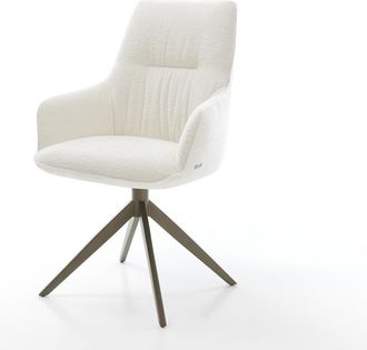 DELIFE Drehstuhl Zelia-Flex mit Armlehnen Boucl&eacute; Soft Beige Kreuzgestell breit Effektfinish Titan 360&deg; drehbar Wippfunktion Taschenfederkern, Esszimmerst&uuml;hle
