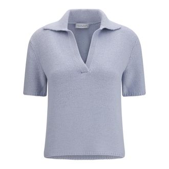 Gabriela Hearst Sohan Strick-Polo mit kurzen &Auml;rmeln - - Knitwear - Damen - Blau - S