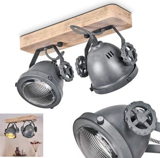 HOFSTEIN Deckenleuchte Herford, verstellbare Deckenlampe aus Metall/Holz/Glas in Grau/Braun/Natur, 2-flammig, 2 x GU10-Fassung, dreh- u. schwenkbarer Spot im R