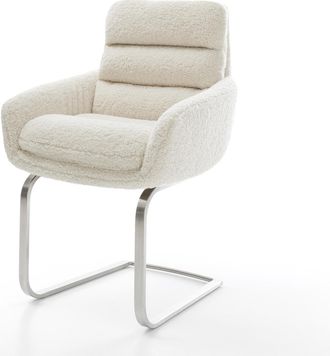 DELIFE Freischwinger Abelia-Flex mit Armlehnen Teddystoff Beige Freischwinger flach Edelstahl, Esszimmerst&uuml;hle