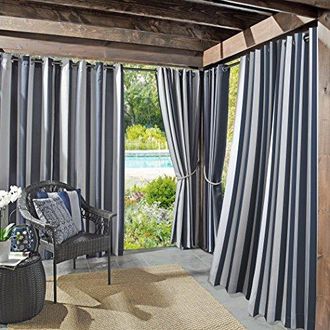 Sun Zero Sun Zero Valencia 2er-Pack Cabana Streifen-Vorhang für drinnen und draußen, UV-Schutz, energieeffizient, 2 Stück, Polyester, Indigo, 54 Inches x 108 I