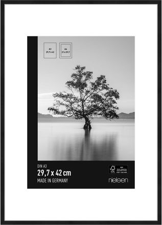Nielsen Design Trauerrahmen, 29,7 x 42 cm (A3), Aluminium, Eloxal Schwarz Matt, mit Passepartout 21x29,7 (A4), Portraitrahmen zum Auftstellen und Aufh&auml;ngen im Hoch- 