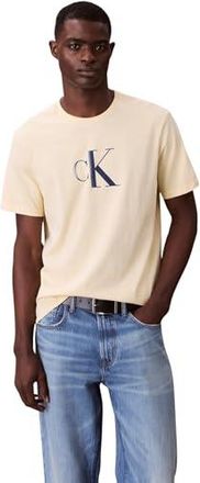 Calvin Klein T-Shirt Manches Courtes Homme Center Monogram Classic en Coton, Jaune (Sunlight), XL