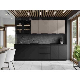 Furnix Kuchenmöbel-Set Lynette-Linares 260 cm Küchenzeile Küche Kaschmir/Schwarz - Furnix